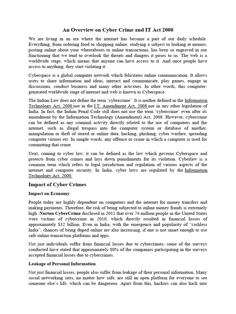 An Overview on Cyber Laws | PDF | Cybercrime | Security