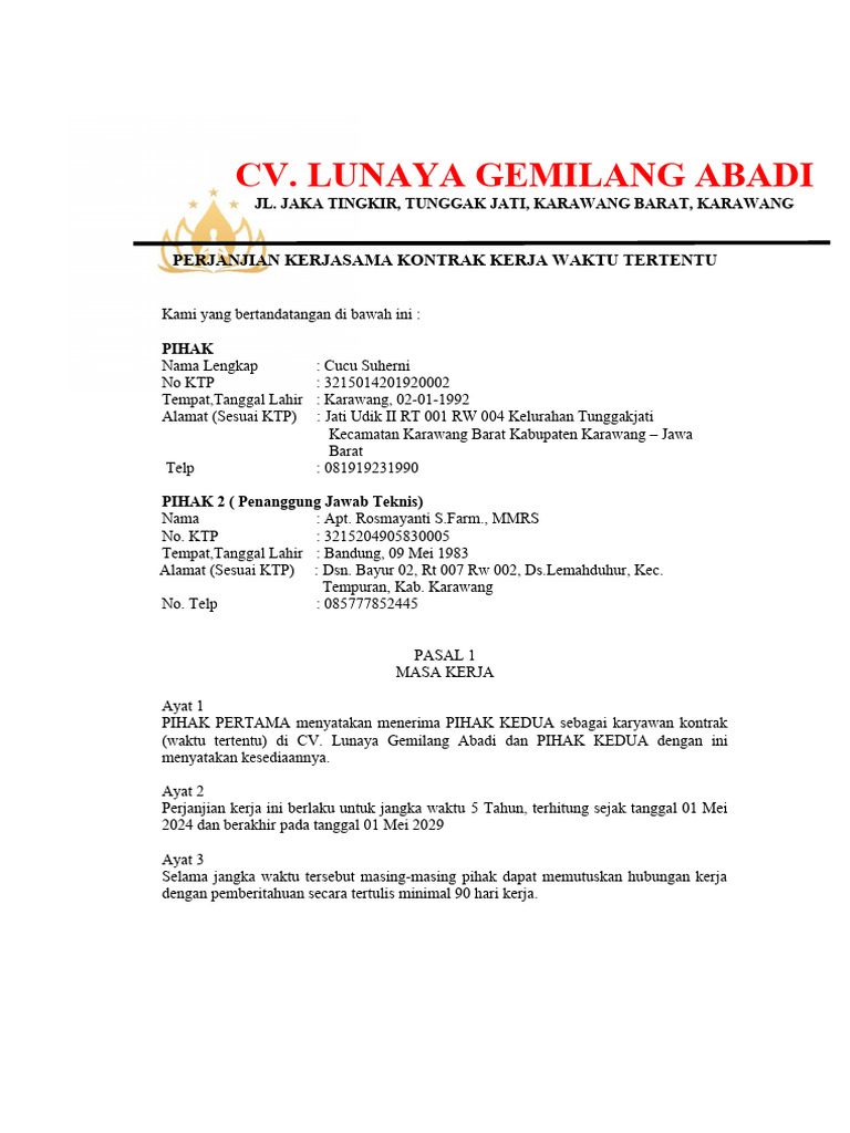 Perjanjian PJT | PDF