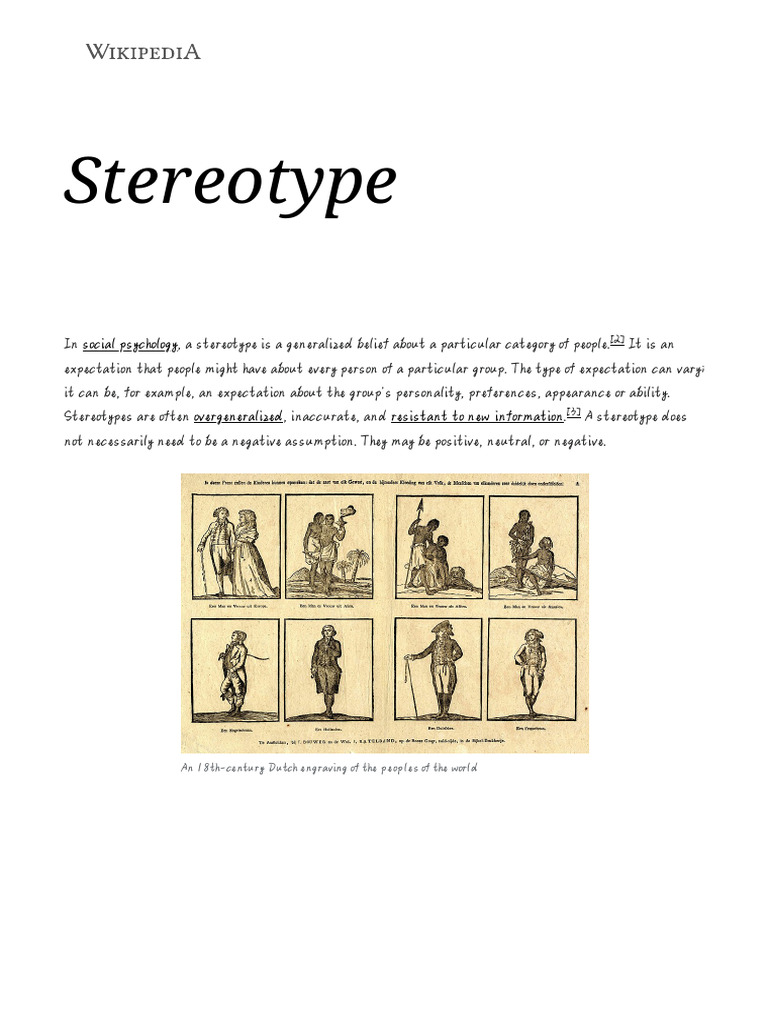 Stereotype - Wikipedia | PDF | Stereotypes | Prejudices