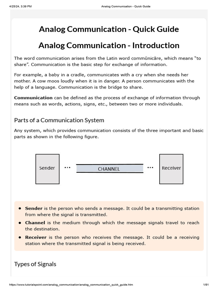 Analog Communication - Quick Guide | PDF | Modulation | Frequency Modulation