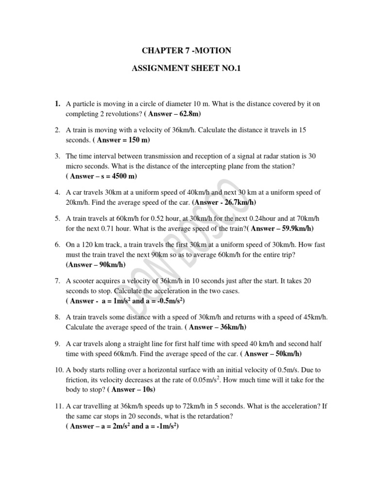 Chapter 7 - Assignment 1 | PDF | Speed | Acceleration