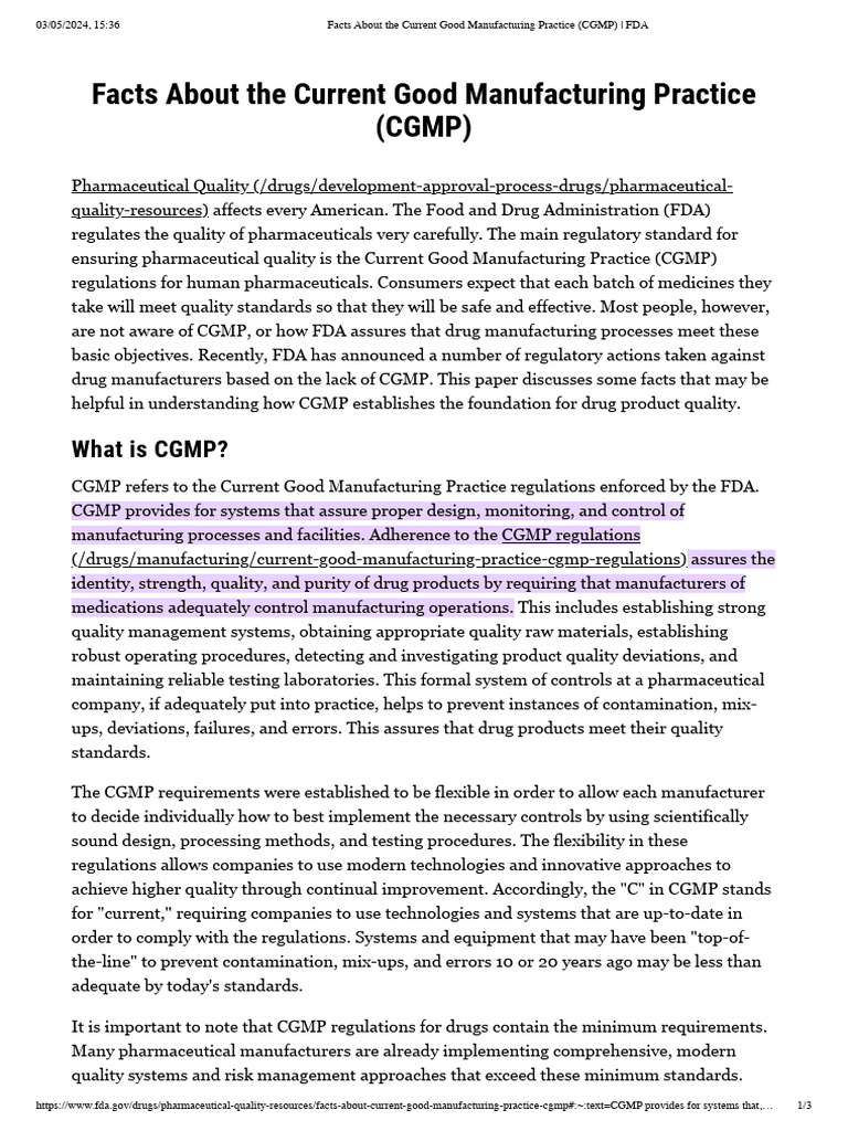 Understanding Current Good Manufacturing Practice | PDF | Food And Drug ...