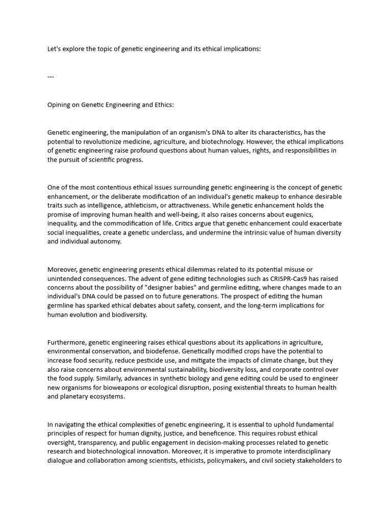 Ethical Implications of Genetic Engineering | PDF | Genetic Engineering ...