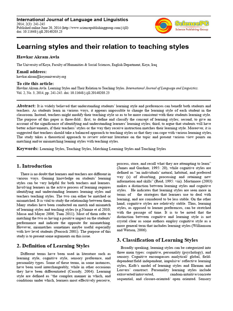 Learning_Styles_and_Their_Relation_to_Te | PDF | Learning Styles | Learning