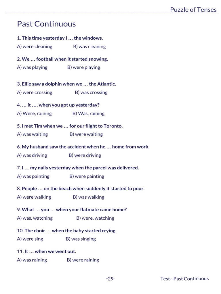 Past Continuous Quiz | PDF | Language Arts & Discipline | Art