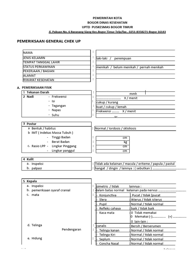 Formulir Medical Check Up Puskesmas | PDF