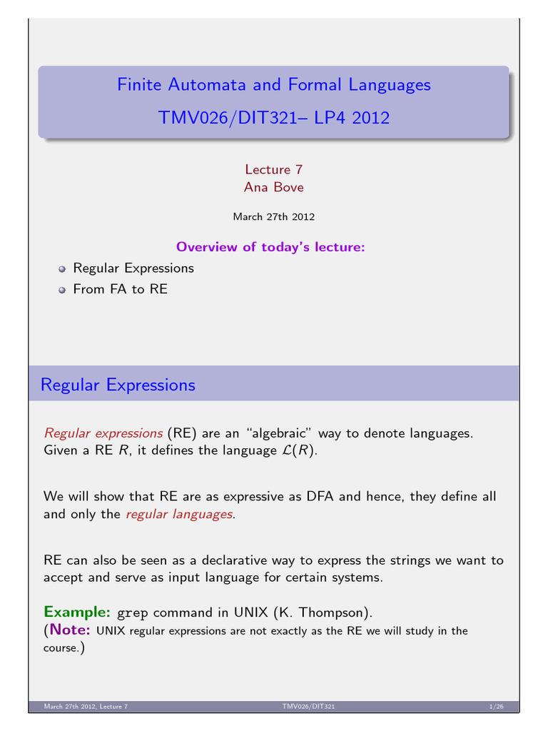 Lec 7 | PDF | Regular Expression | Mathematical Proof