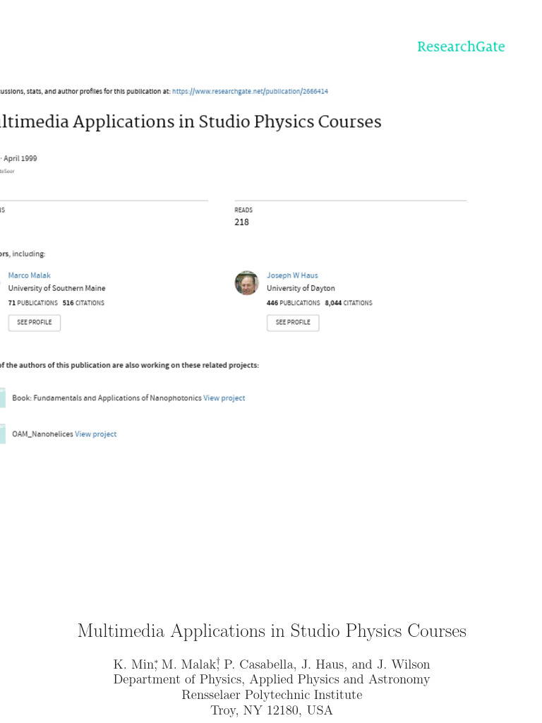 Multimedia in Studio Physics Courses | PDF | Physics