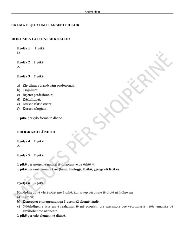 Arsimi Fillor Zgjidhje 2014 | PDF