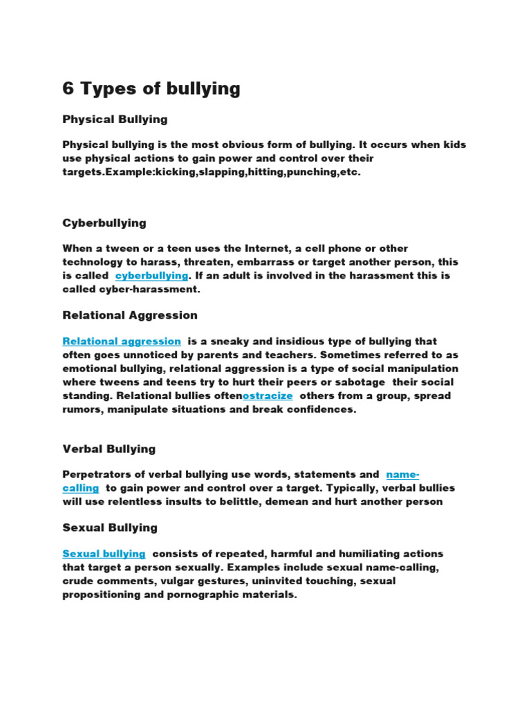 6 Types of Bullying | PDF | Bullying | Cyberbullying