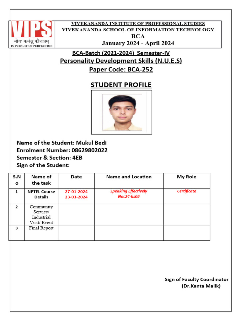 BCA Semester IV Personality Development Report | PDF | Career & Growth ...