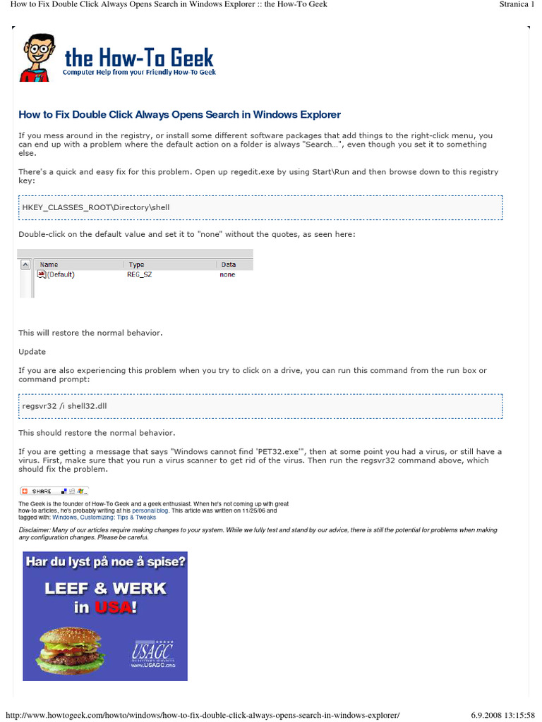 How to Fix Double Click Always Opens Search in Windows Explorer __ the How-To Geek | PDF ...