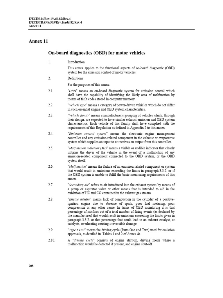 UNR 83 - Annex 11 OBD | PDF | Exhaust Gas | Engineering