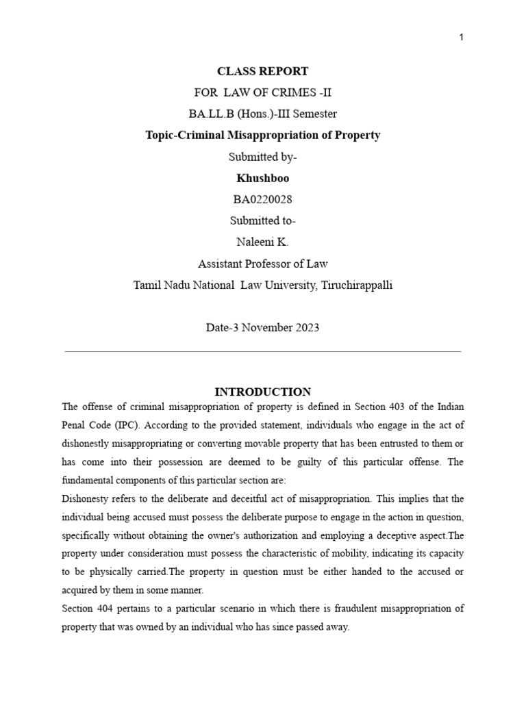 Class Report Ba0220028 Loc I | PDF | Mens Rea | Theft