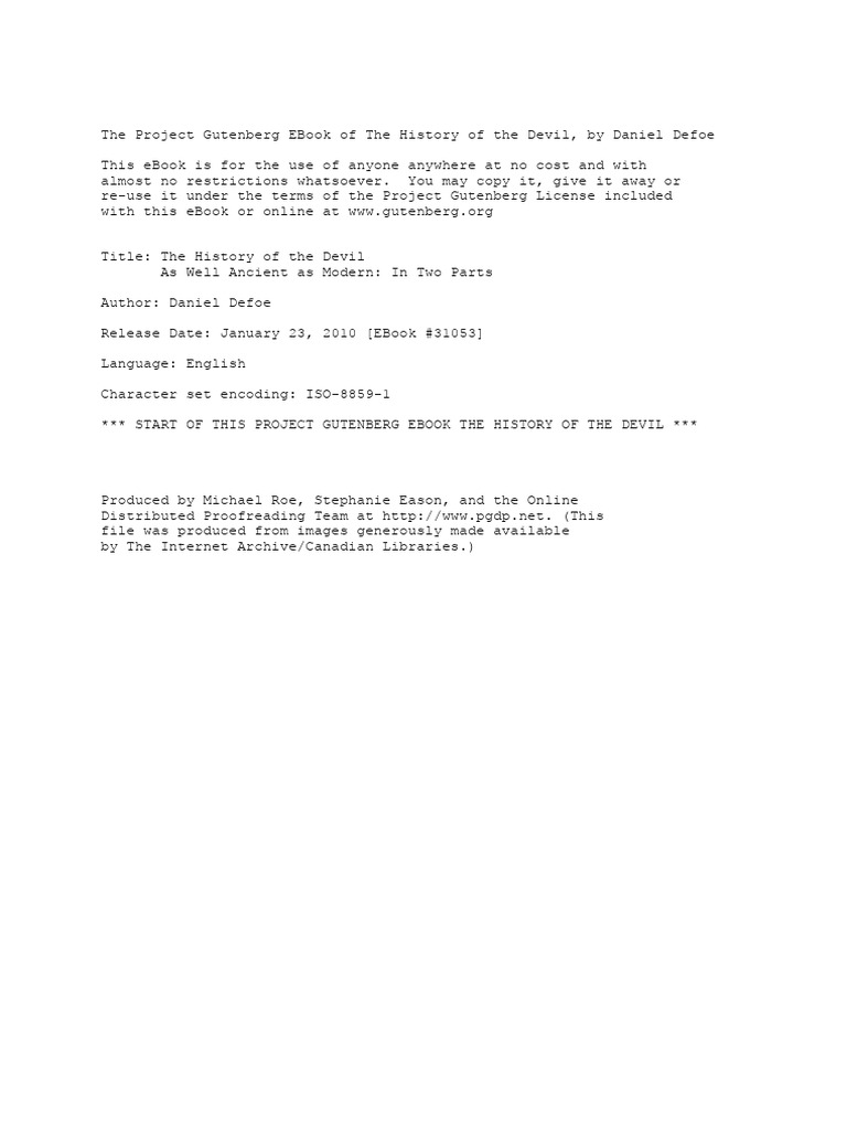 History of the Devil by Defoe | PDF | Devil | Project Gutenberg