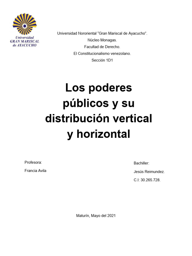 Los Poderes Publicos y Su Distribucion Vertical y Horizontal | PDF ...