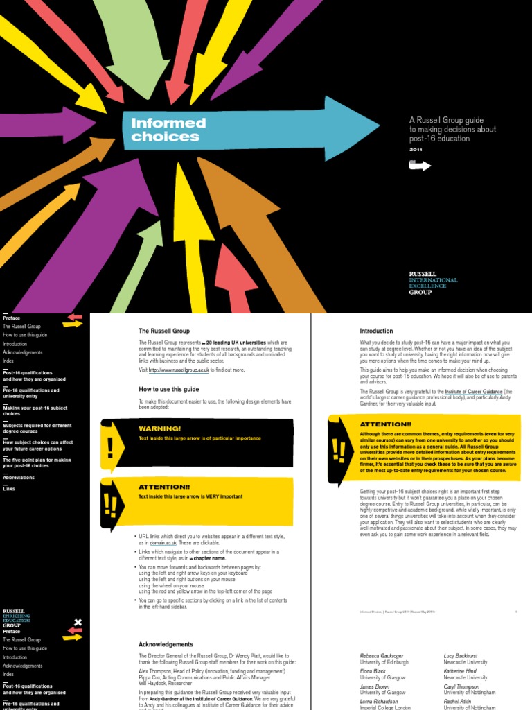 Informed Choices: A Russell Group Guide To Making Decisions About Post ...