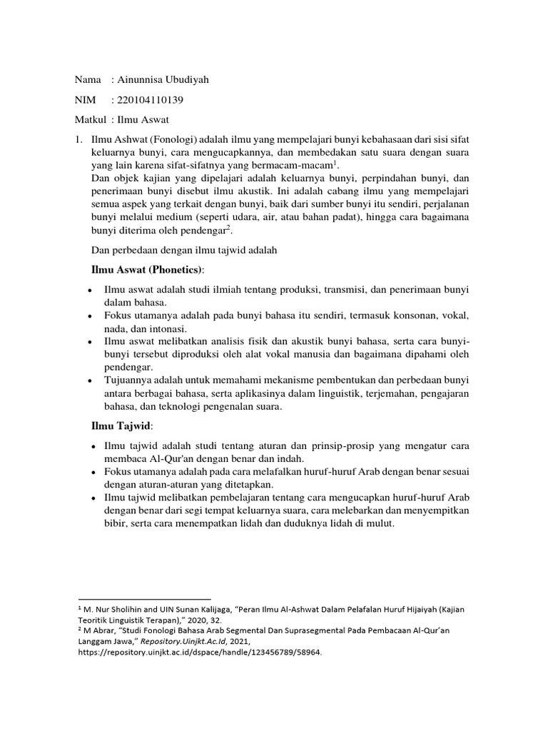 Fonologi Arab: Ilmu Aswat vs Tajwid | PDF