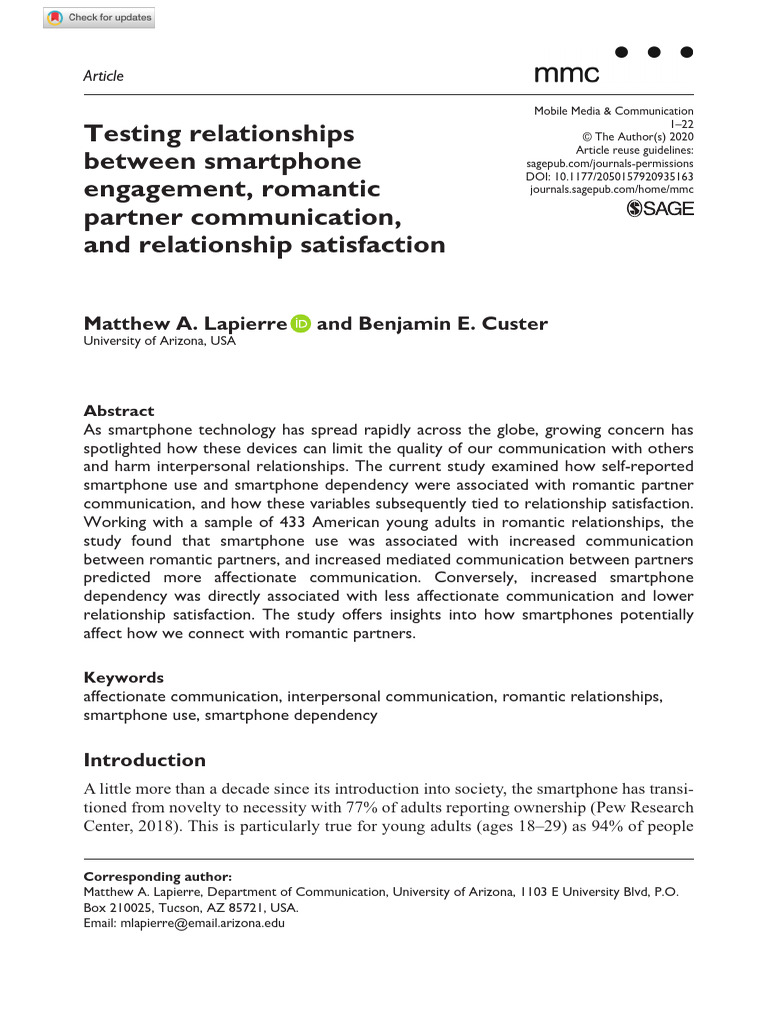 Testing Relationships Between Smartphone Engagement, Romantic Partner ...