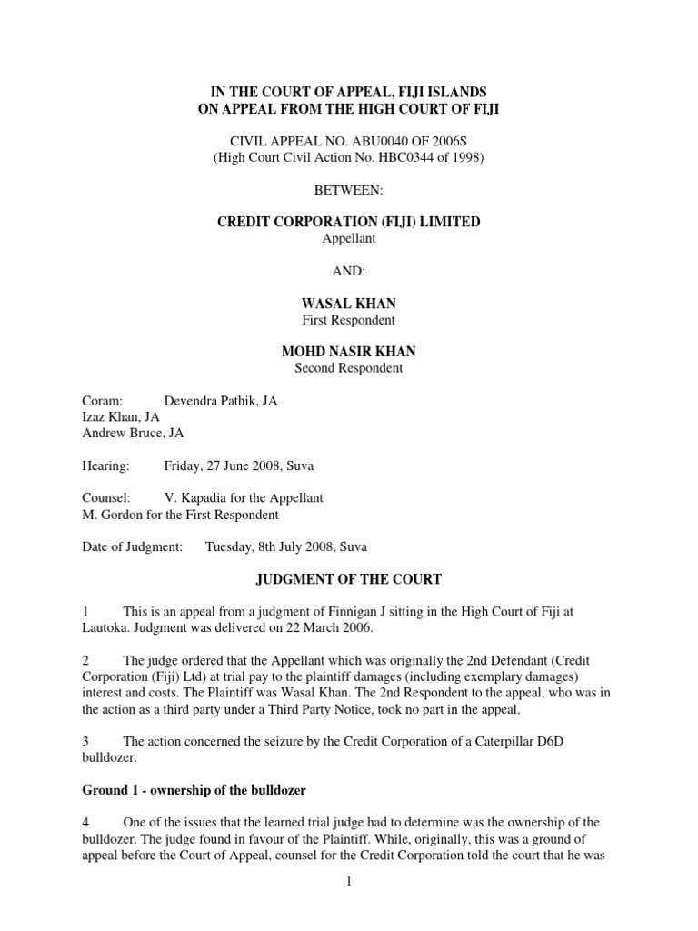 In The Court of Appeal, Fiji Islands On Appeal From The High Court of ...