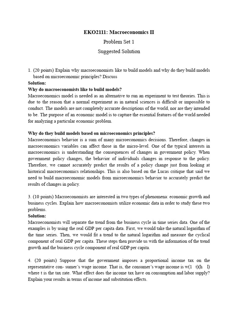 [IUP] Suggested Solution for Problem Set 1 | PDF | Macroeconomics | Labour Economics