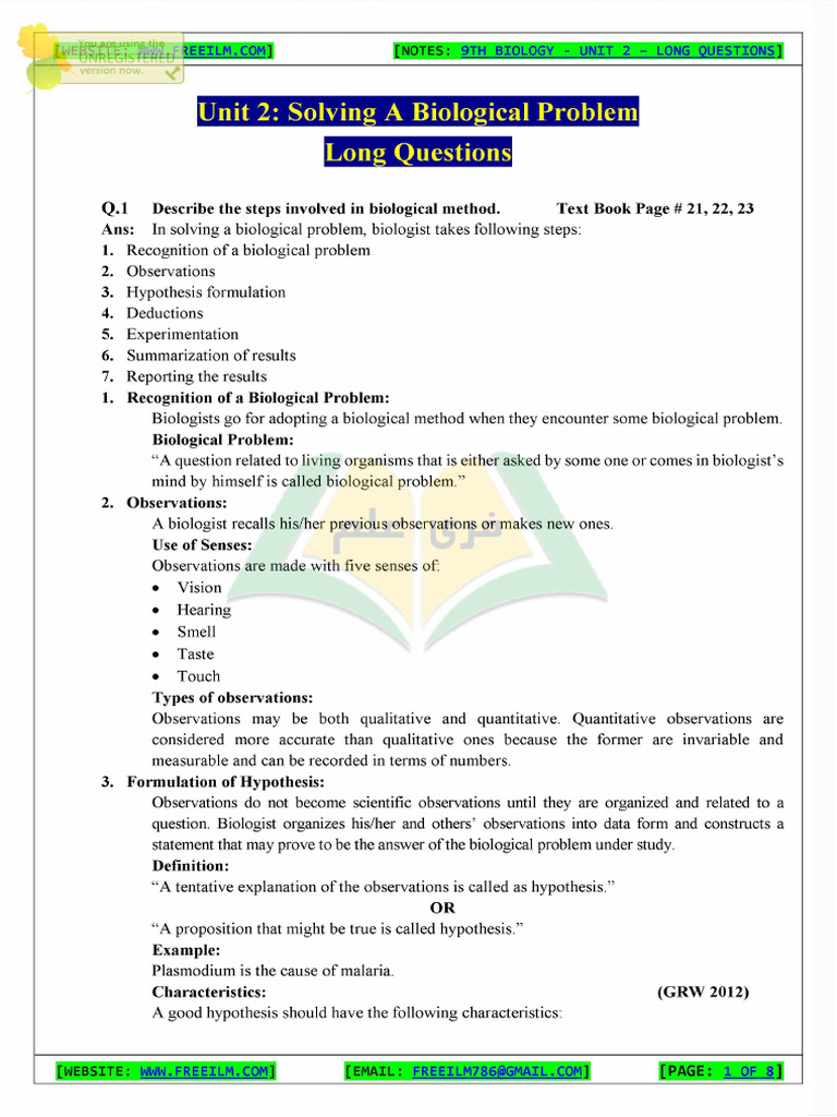 9th Bio CH 2 Long Q | PDF