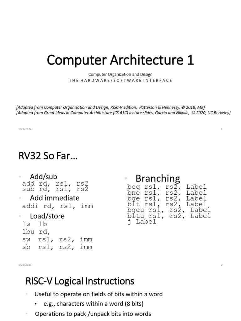 CA I - Chapter 2 ISA 2 RISC V | PDF | Assembly Language | Bit