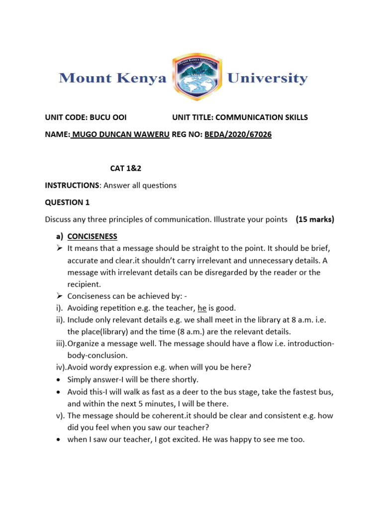 25mks BUCU 00I CAT 1 - 2beda202067026 | PDF | Communication | Social ...