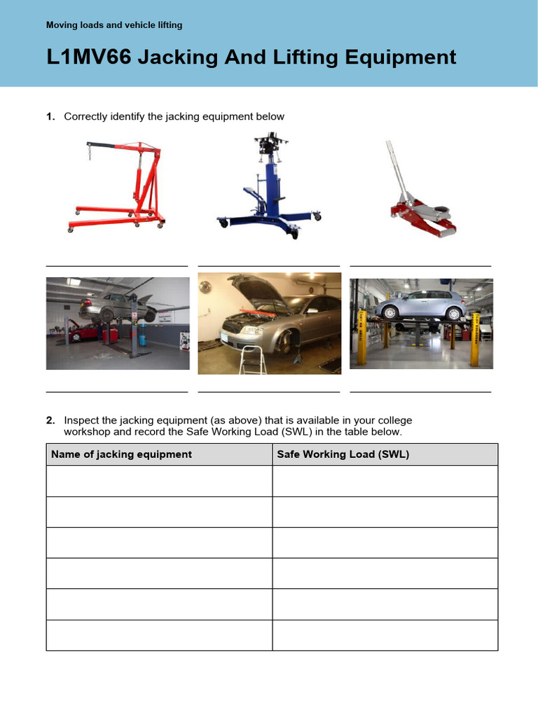 Workshop Equipment SWL Task | PDF