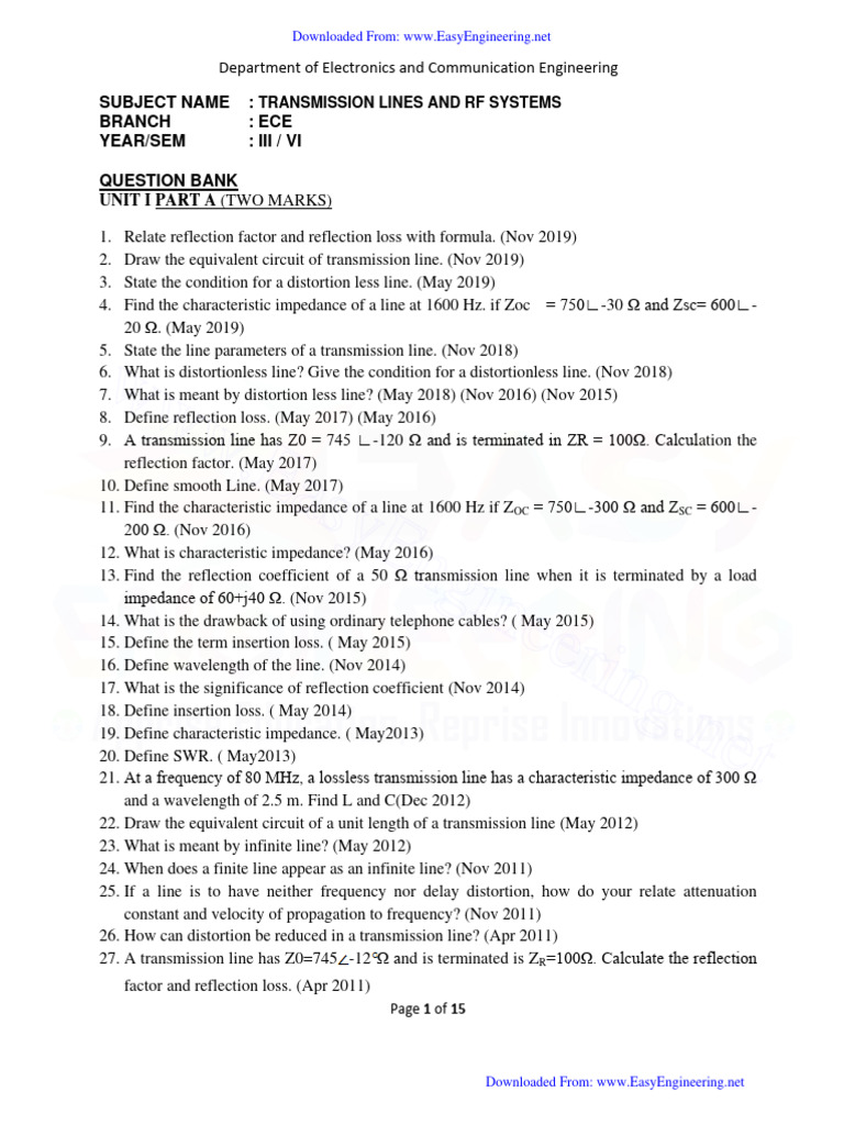 Transmission Line Concepts and Calculations | PDF | Transmission Line ...