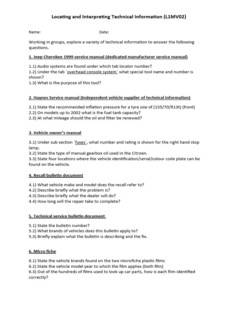 Locating Tech Worksheet | PDF | Vehicles | Motor Vehicle