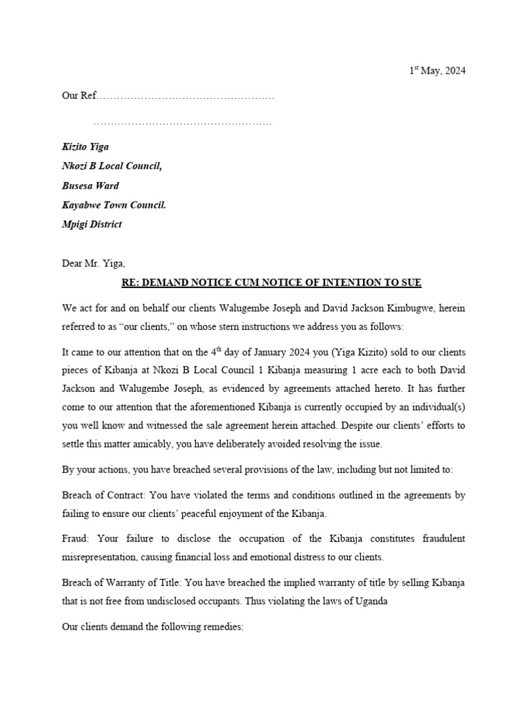 Demand Notice and Intention to Sue | PDF
