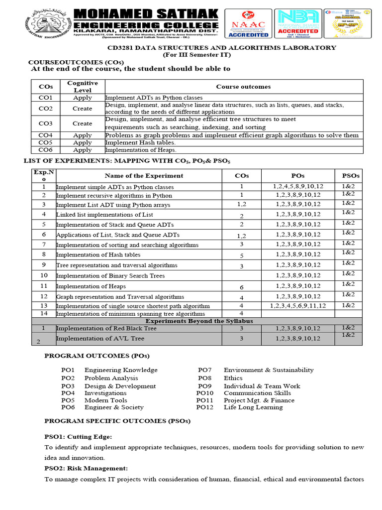 CD3281 Dsa Lab 2021 R | PDF | Algorithms And Data Structures | Applied Mathematics