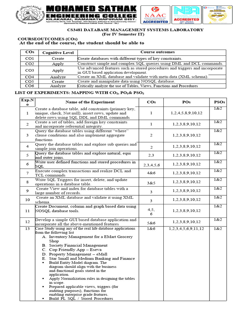CS3481 DBMS Lab 2021 R | PDF | Databases | Relational Database
