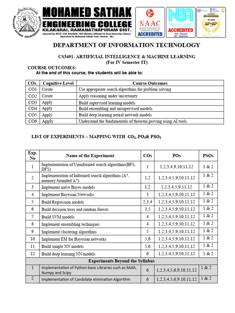 CS3491-AIML LAB-2021 R | PDF | Artificial Intelligence | Intelligence ... CS3491-AIML LAB-2021 R | PDF | Artificial Intelligence | Intelligence ...