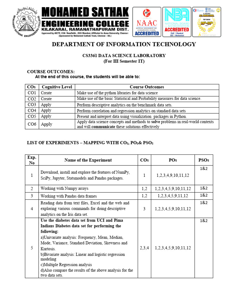 CS3361 DS Lab-2021 R | Download Free PDF | Regression Analysis | Data