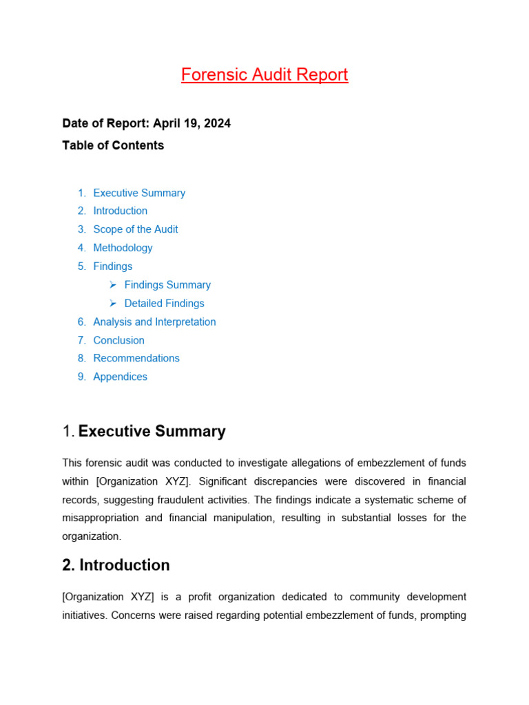 FORENSICS AUDIT REPORT | PDF | Audit | Internal Control