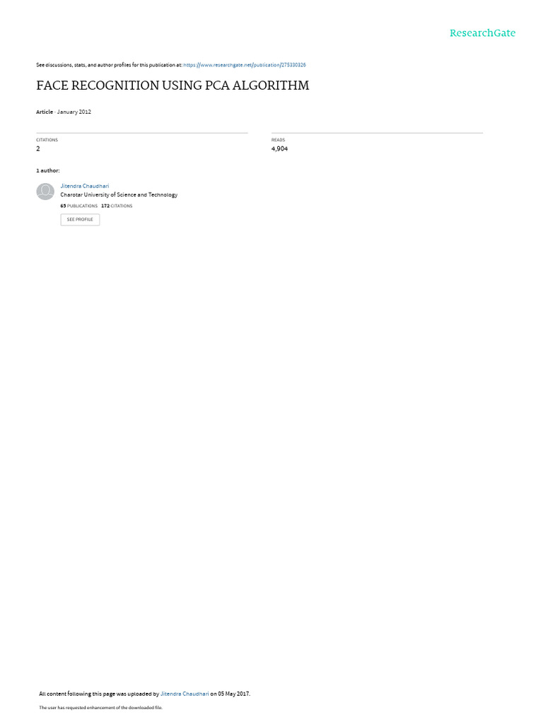 Face Recognition Using Pca Algorithm: January 2012 | PDF | Principal ...