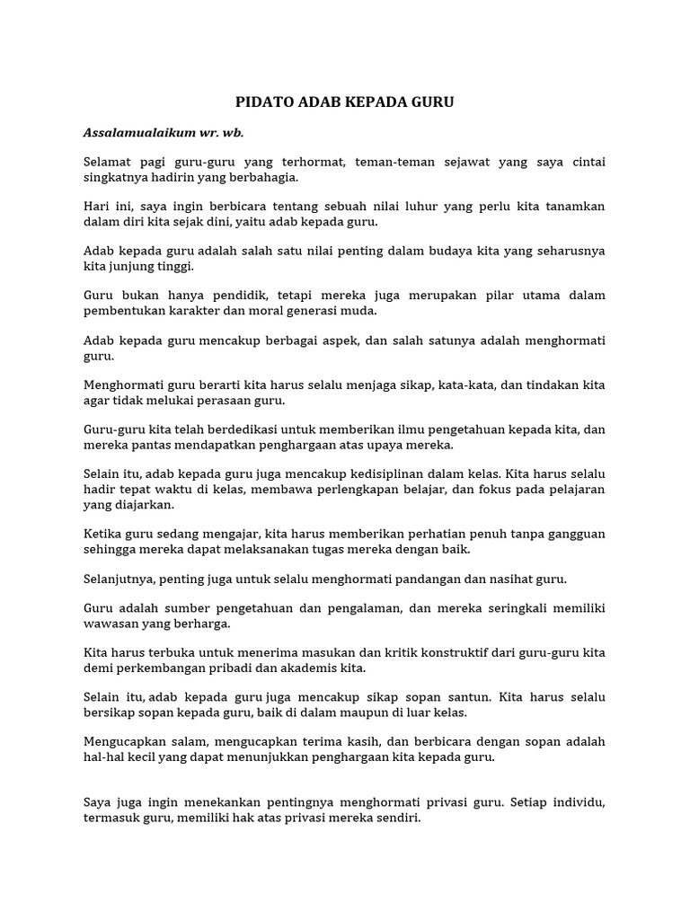 PIDATO ADAB KEPADA GURU 3 Bahasa | PDF