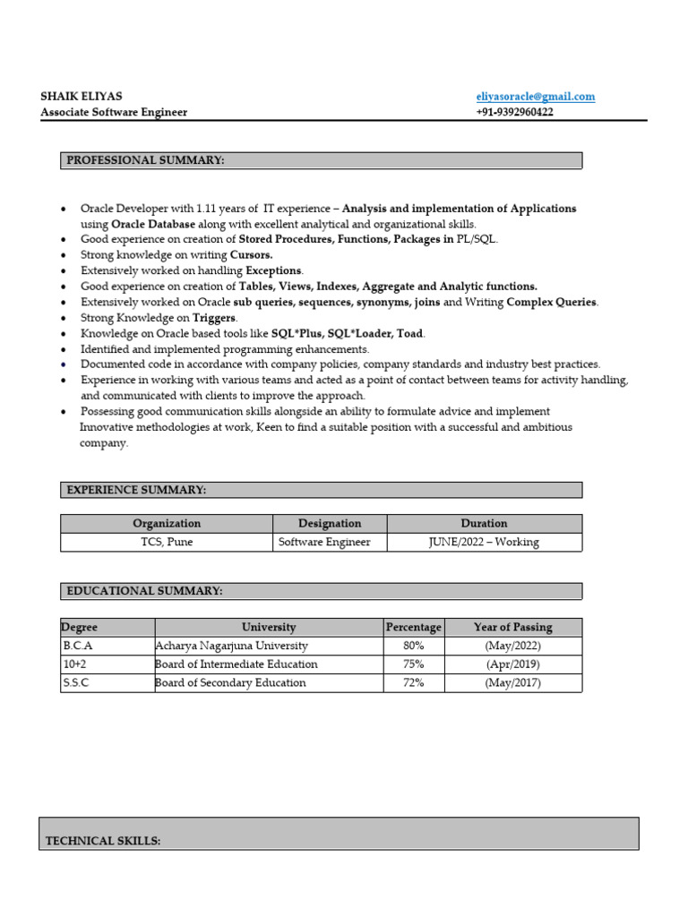 Es Resume | PDF | Sql | Pl/Sql