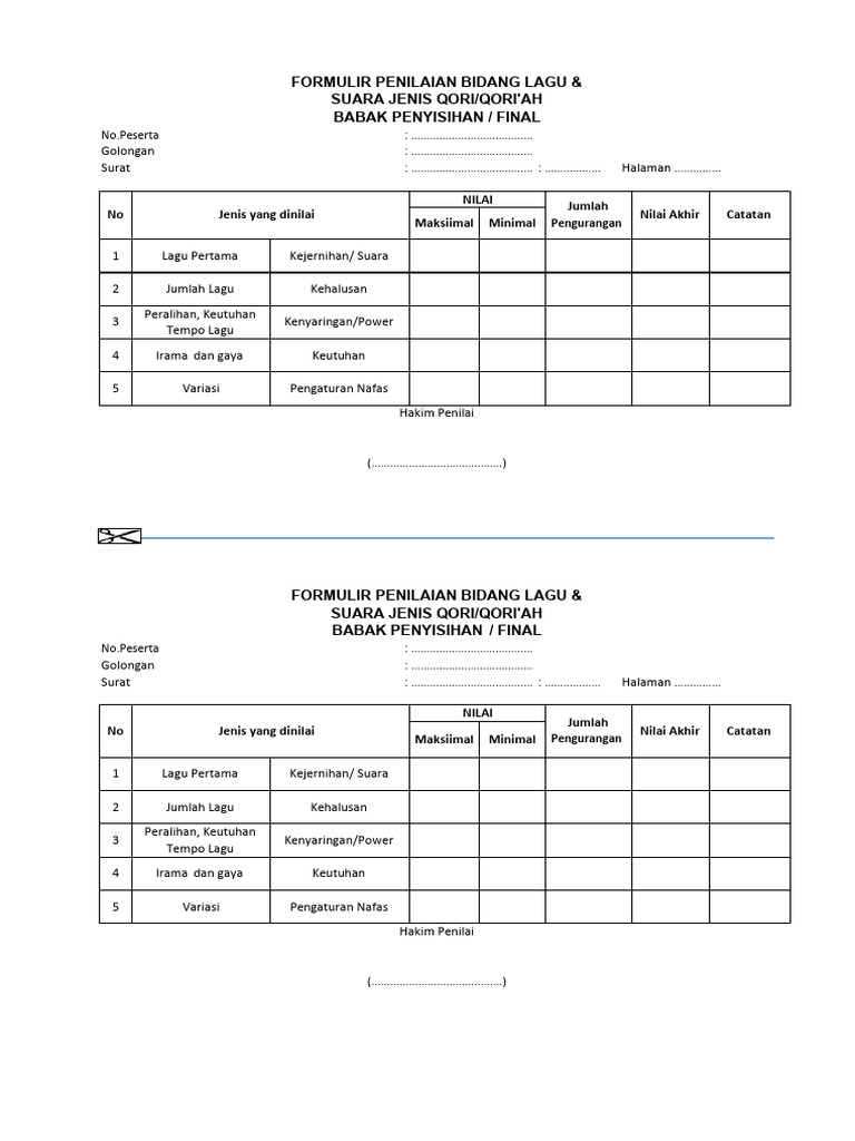 Formulir Penilaian MTQ 2022 Kec Setu | PDF