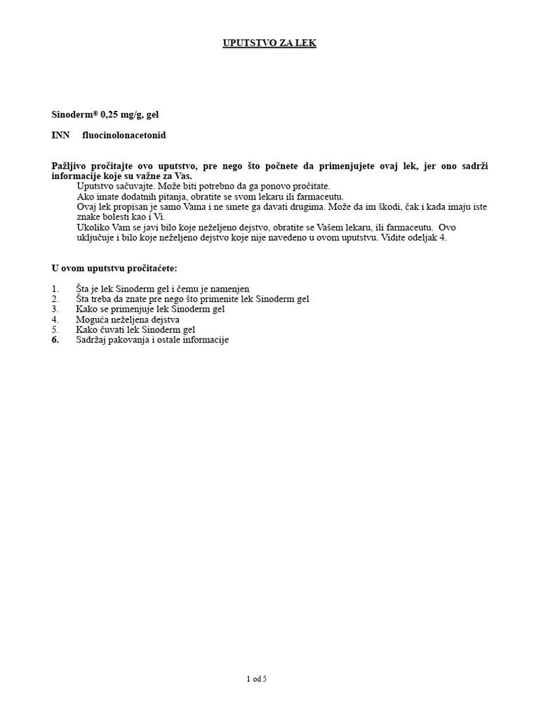 Uputstvo Sinoderm® 30g Gel Mart2022 | PDF