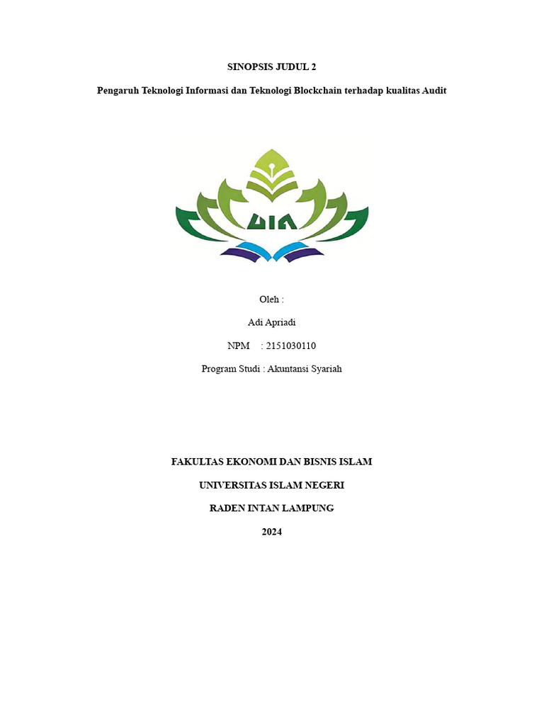 SINOPSIS JUDUL 2 - Adi Apriadi - 2151030110 - AksA | PDF | Teknologi & Rekayasa