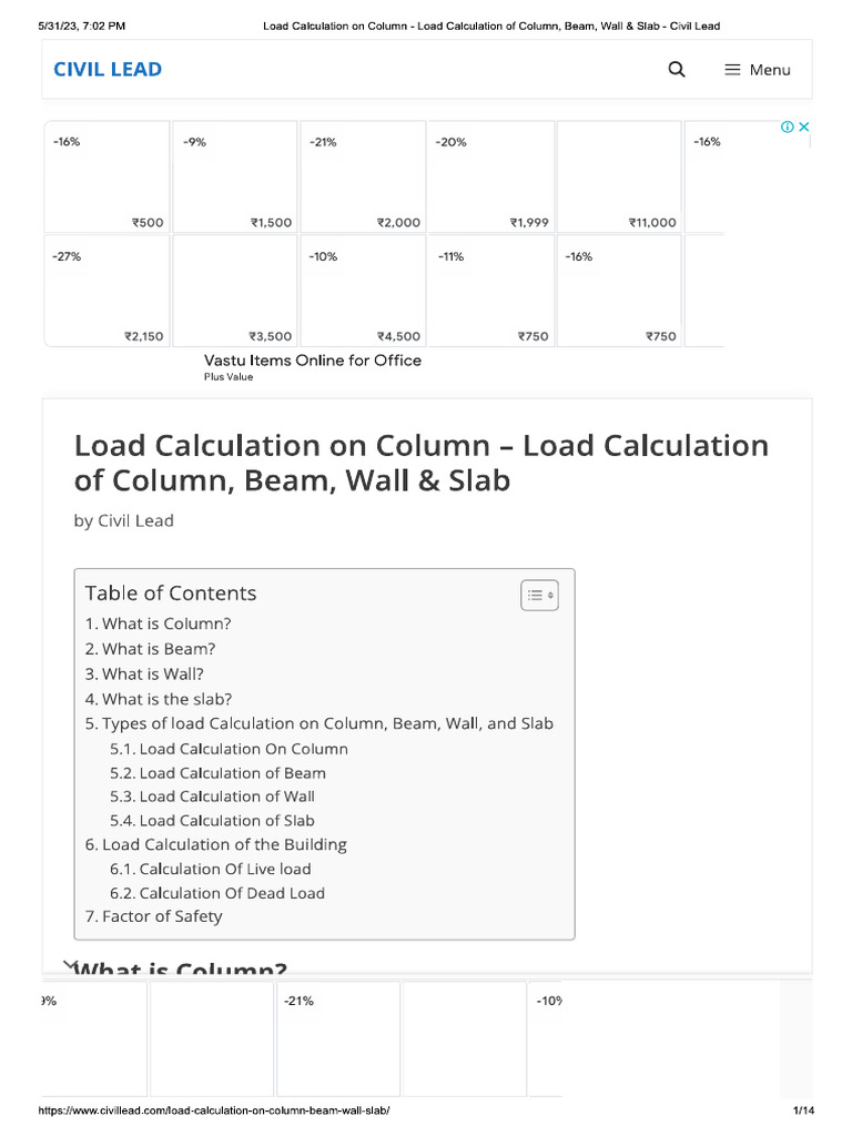 Load Calculation of Every PRT of Building | PDF