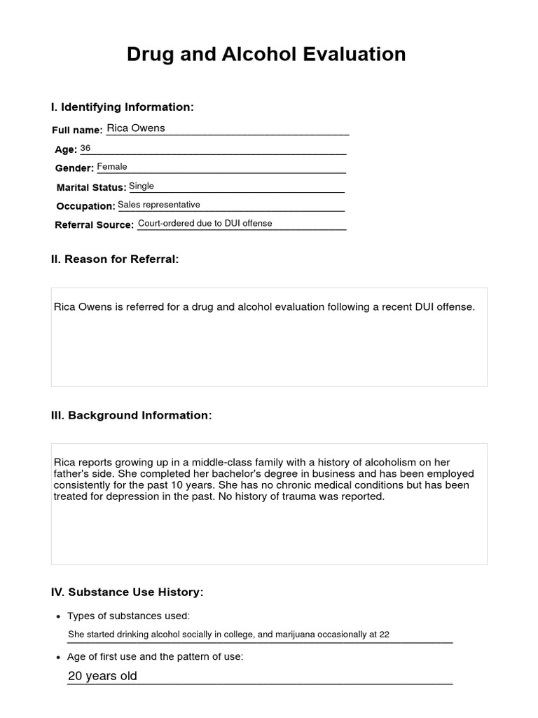 Court-Ordered Substance Abuse Evaluation | PDF | Alcoholism | Substance ...