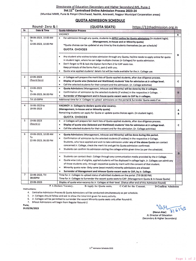 11 Quota Schedule Round 0 | PDF