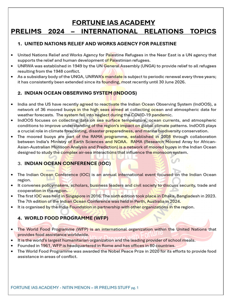 IR PRELIMS STUFF and PLACES - Part 1 | PDF | International Relations