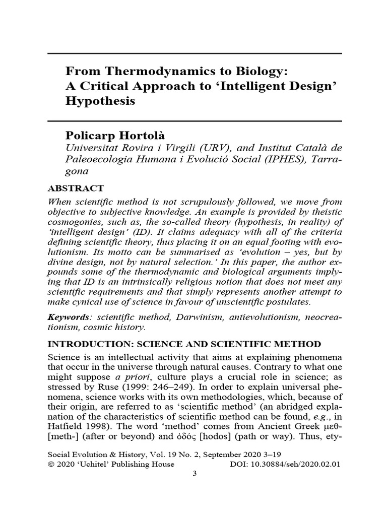From Thermodynamics To Biology: A Critical Approach To Intelligent ...