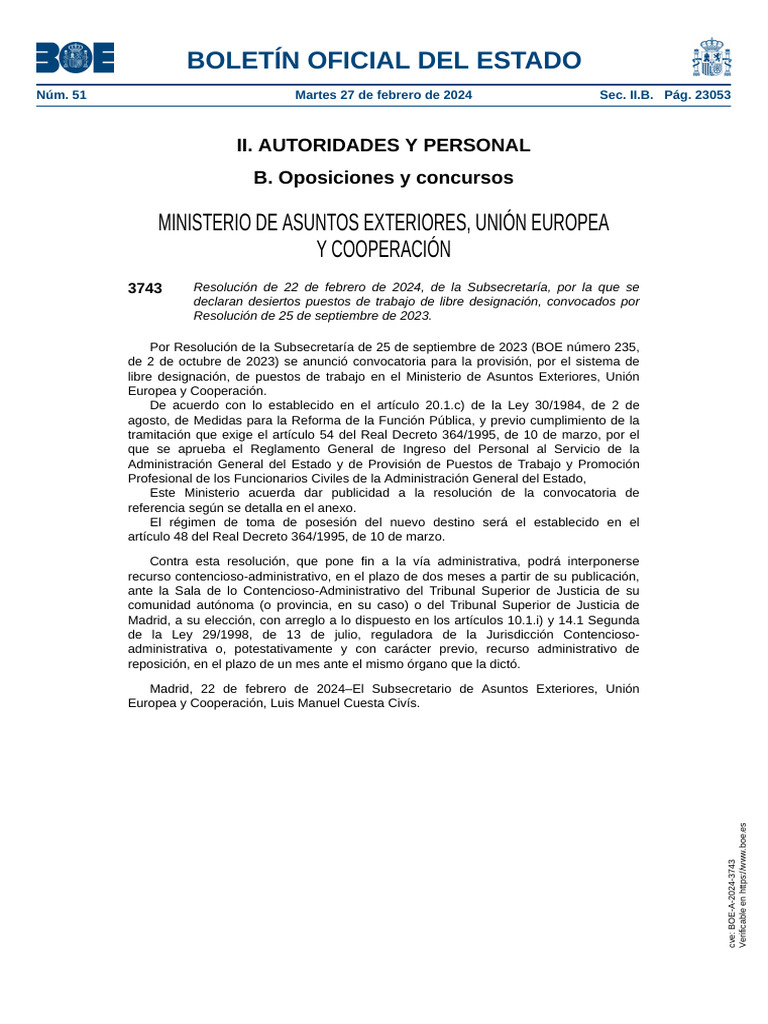 BOE-A-2024-3743 | PDF | España | Gobierno
