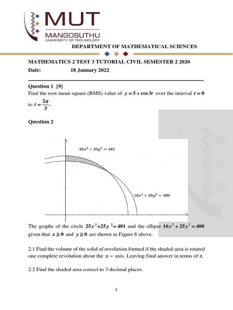 Maths 2 Civil Test 3 Tutorial Sem 2 2021 | PDF | Trigonometric ...